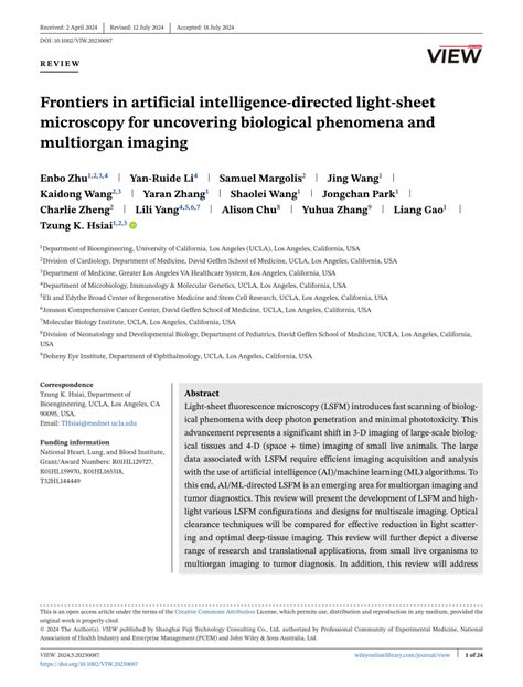 Pdf Frontiers In Artificial Intelligence‐directed Light‐sheet Microscopy For Uncovering
