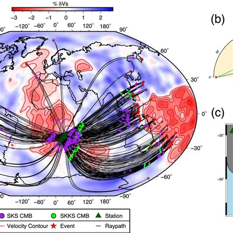 A The Cmb Pierce Point Locations For Sks And Skks From Events Used In Download Scientific
