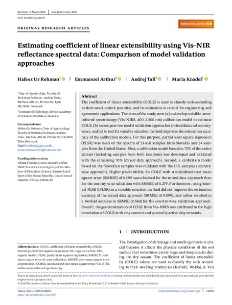 Pdf Estimating Coefficient Of Linear Extensibility Using Visnir
