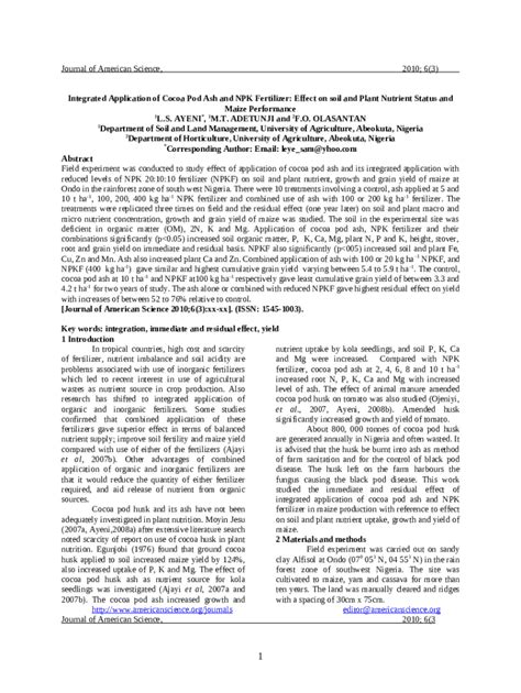 Pdf Integrated Application Of Cocoa Pod Ash And Npk Doc Template Pdffiller