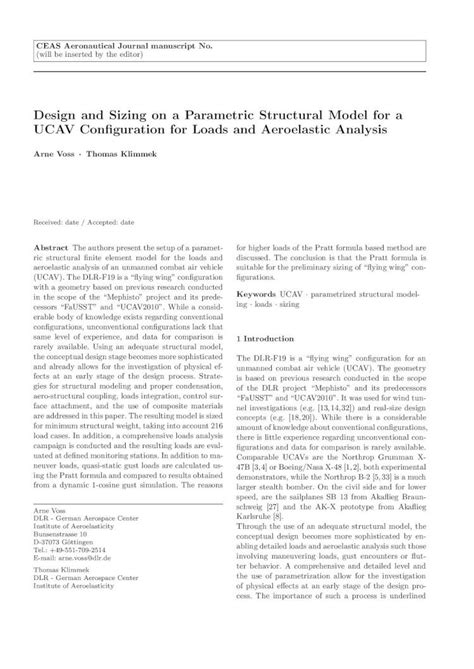 PDF Design And Sizing On A Parametric Structural Model For A UCAV Design