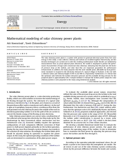 Pdf Mathematical Modeling Of Solar Chimney Power Plants