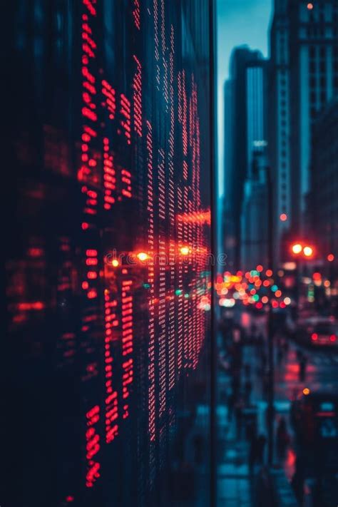 A Cityscape With A Large Screen Displaying A Series Of Numbers And