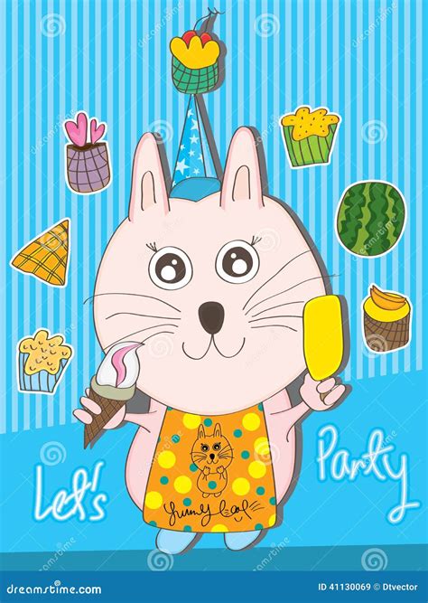 Yummy Cat Lets Party Stock Vector Illustration Of Candy 41130069