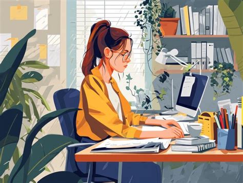 Premium Photo Cute Intern Manages Files Amidst Nature Hues