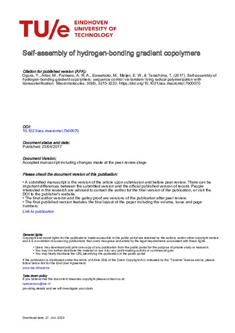 Pdf Self Assembly Of Hydrogen Bonding Gradient Copolymers Sequence