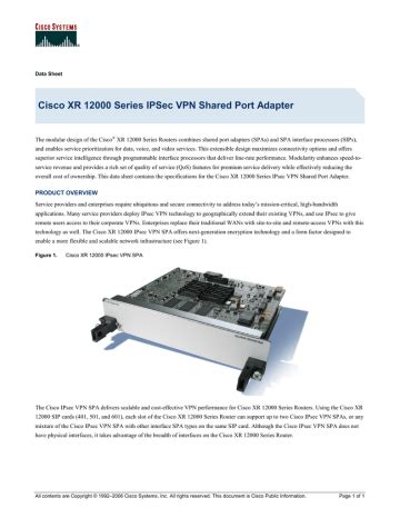 Cisco XR IPsec VPN SPA Datasheet Manualzz
