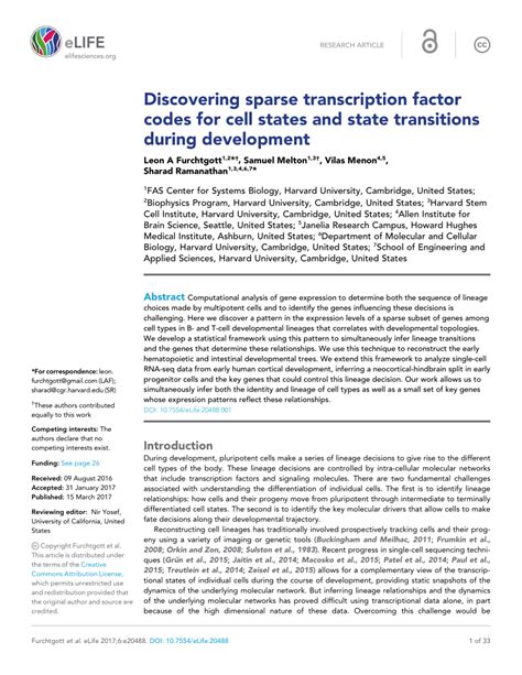 Pdf Discovering Sparse Transcription Factor Codes For Cell States And