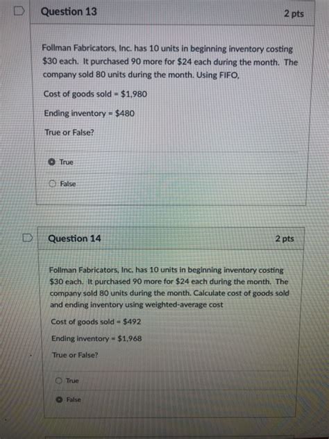 solved question 11 2 pts the fifo inventory calculation