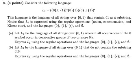 Solved 8 4 Points Consider The Following Language