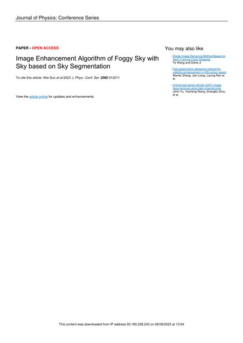 Pdf Image Enhancement Algorithm Of Foggy Sky With Sky Based On Sky Segmentation