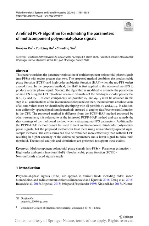 a refined pcpf algorithm for estimating the parameters of