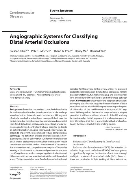 Pdf Angiographic Systems For Classifying Distal Arterial Occlusions