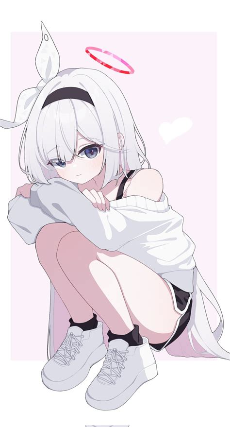 Cinamon Cinamori Plana Blue Archive Blue Archive Highres 1girl Aran Sweater Bare