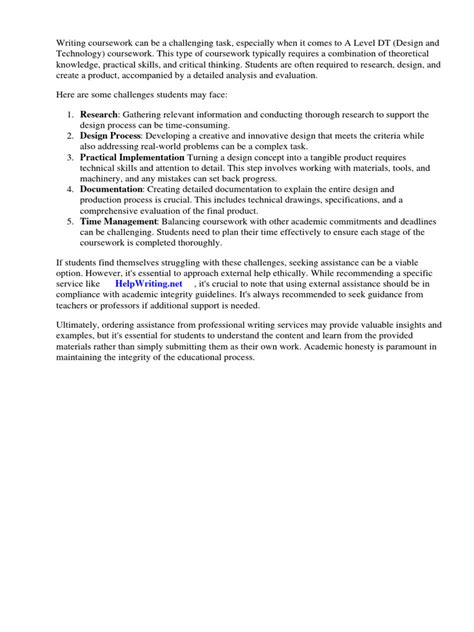 A Level Dt Coursework Example Pdf