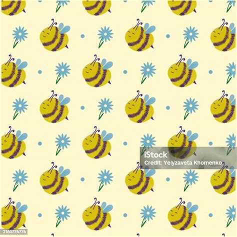 노란색 배경에 날아다니는 꿀벌이 있는 귀여운 어린이용 프린트 당신의 상표를 위한 본 디자인 포장 직물 의류 및 포스터를 위한