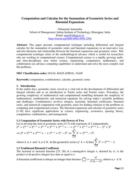Pdf Computation And Calculus For The Summation Of Geometric Series