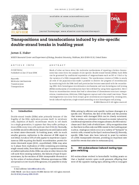 Pdf Transpositions And Translocations Induced By Site Specific Double Strand Breaks In Budding