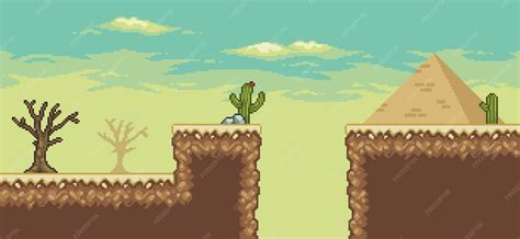 Premium Vector Pixel Art Desert Game Scene With Pyramid Palm Tree