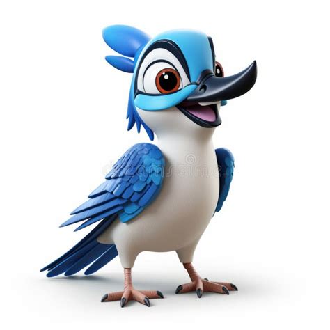 Inventive 3d Cartoon Bird Blue Jay With Detailed Facial Features Stock