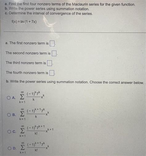 solved a find the first four nonzero terms of the maclaurin