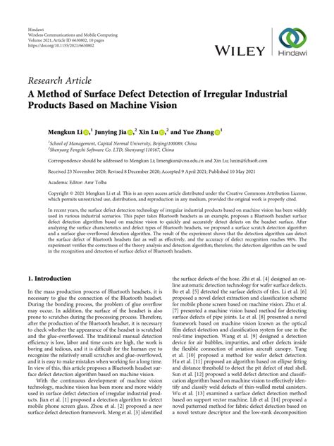 Pdf A Method Of Surface Defect Detection Of Irregular Industrial Products Based On Machine Vision