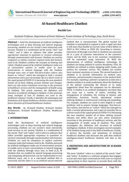 Ai Based Healthcare Chatbot Pdf Artificial Intelligence Technology And Computing