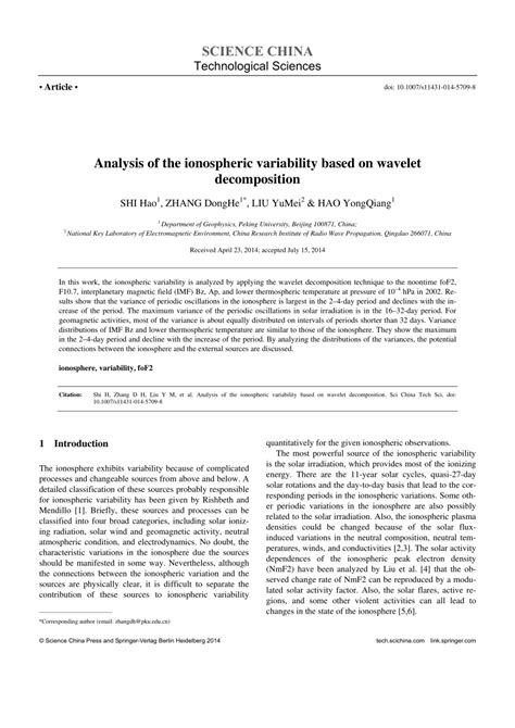 Pdf Analysis Of The Ionospheric Variability Based On Wavelet