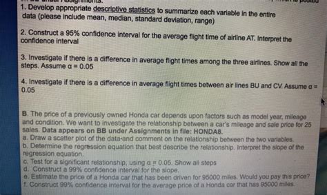 Solved 1 Develop Appropriate Descriptive Statistics To