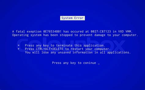 Blue Screen Of Death Operating System Crash Error Message Bsod Malfunction Report Stock