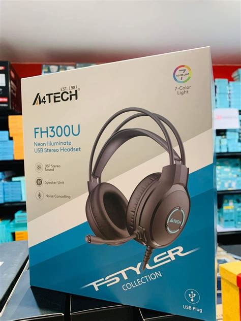 A4Tech Fstyler FH300U Neon Illuminate Noise Cancelling Mic Stereo Headset USB Black Audio