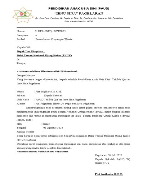 Surat Outing Class Pdf Surat Outing Class Pdf