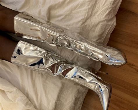 Silver High Heel Patent Boots Pics XHamster