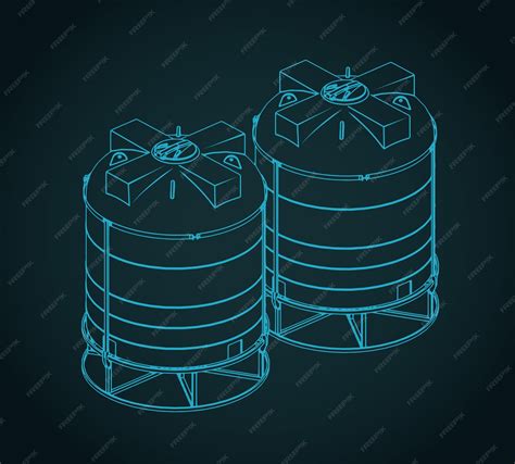 Plastic Tanks On Metal Basis Isometric Blueprint Premium Vector