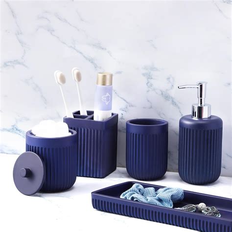Navy Blue And Grey Bathroom Accessories For Modern Elegance