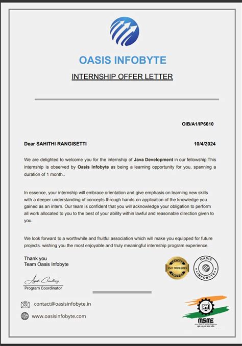 Sahithi Rangisetti On Linkedin Internship Oasisinfobyte Excited