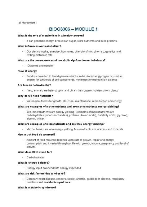 Module 1 Lecture Notes For Revision Jai Hanuman Ji Bioc3006 Module 1 What Is The Role Of