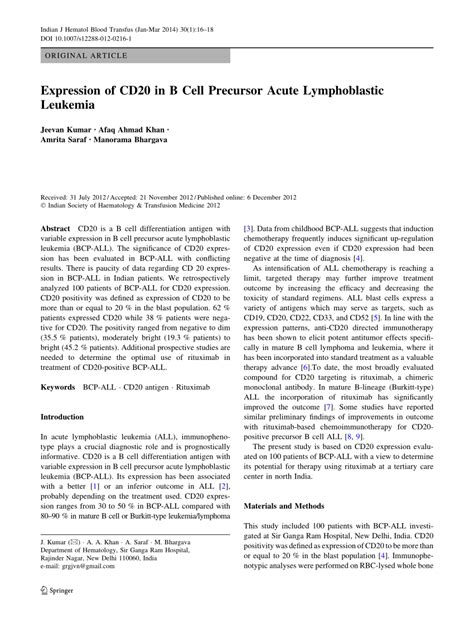 Pdf Expression Of Cd20 In B Cell Precursor Acute Lymphoblastic Leukemia