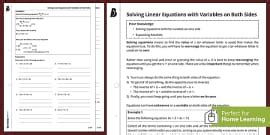 Forming And Solving Equations KS3 Walkthrough Worksheet