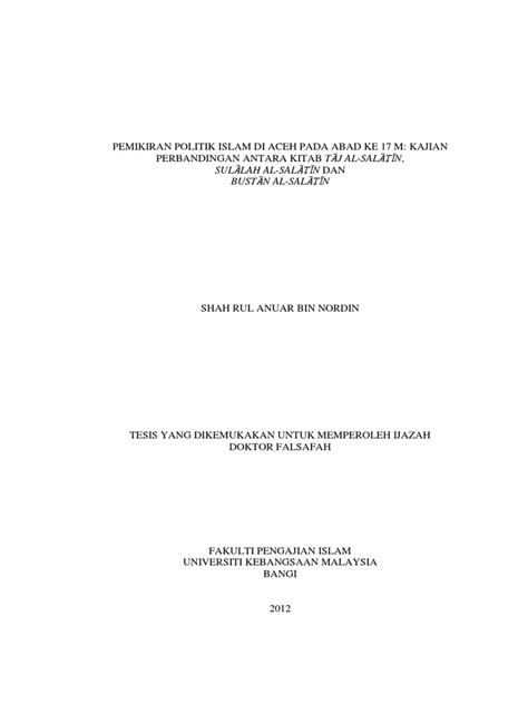 Kajian Perbandingan Antara Kitab Taj Al Salatin Sulalah Al Salatin Dan Bustan Al Salatin Pdf