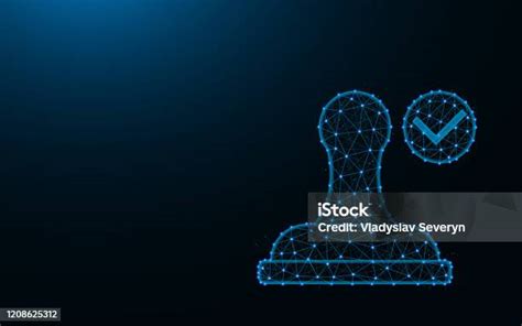 어두운 파란색 배경 고무 스탬프 와이어 프레임 메쉬 다각형 벡터 그림에 포인트와 선으로 만든 스탬프 승인 개념에 대한 스톡 벡터 아트 및 기타 이미지 Istock