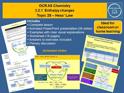 Hess Law Ocr As Chemistry Teaching Resources