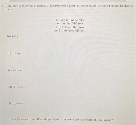 Solved 1 Consider The Following Statements Rewrite Each