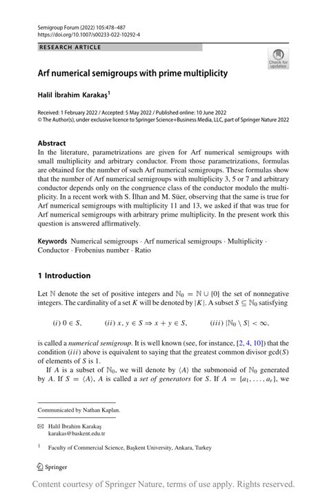 Arf Numerical Semigroups With Prime Multiplicity Request Pdf