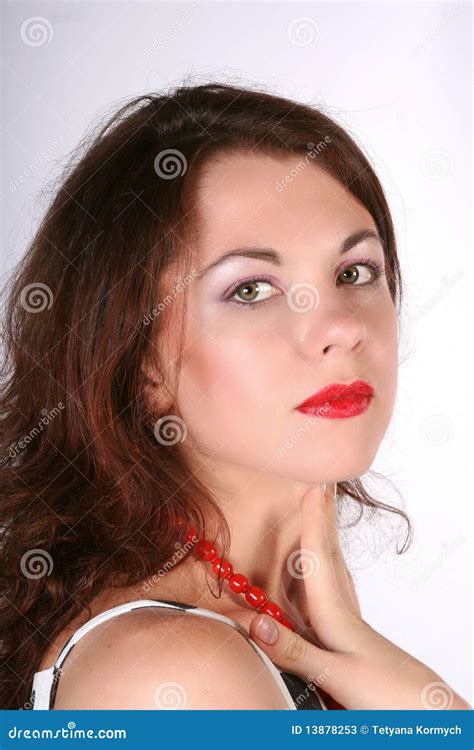 Portrait Of The Young Beautiful Girl With Red Lips Stock Image Image