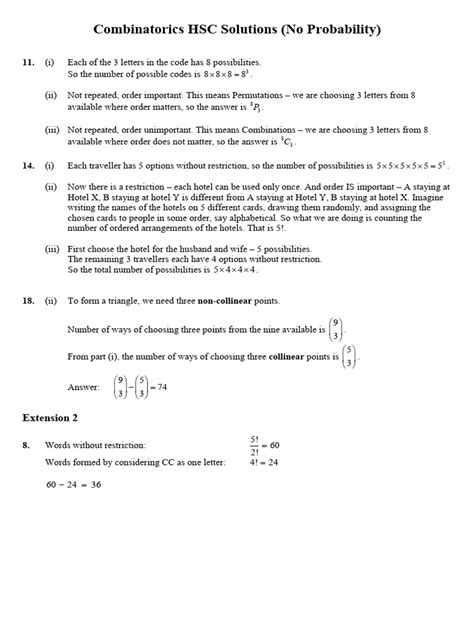 Combinatorics Hsc Solutions No Probability Pdf Mathematics Combinatorics Hsc Solutions No Probability Pdf Mathematics