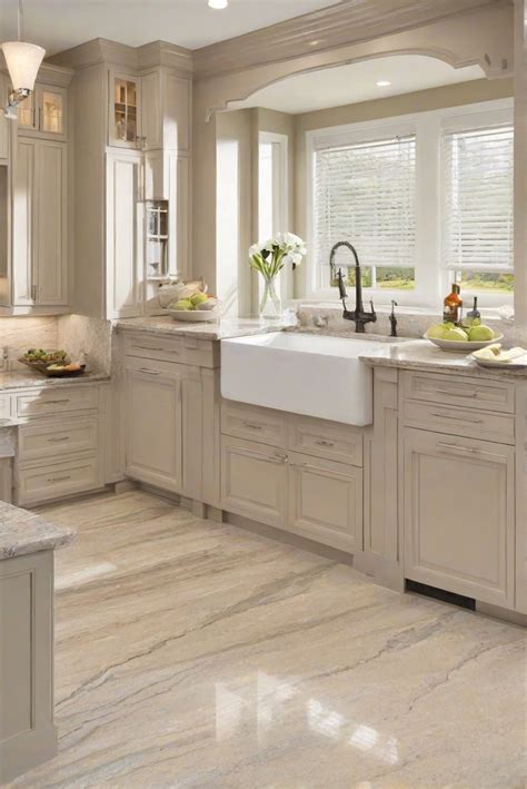 Accessible Beige Kitchen Cabinets With White Countertops