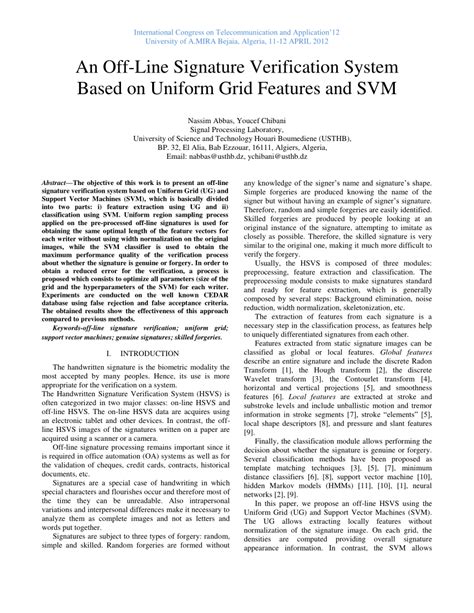 pdf an off line signature verification system based on uniform grid