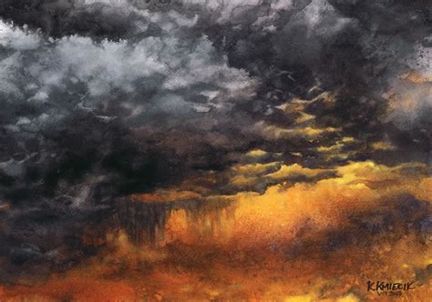 Watercolor Sky No 6 Dramatic Storm Clouds Art Print By Katarzyna Kmiecik X Small