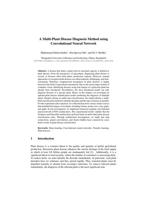 PDF A Multi Plant Disease Diagnosis Method Using Convolutional Neural Network
